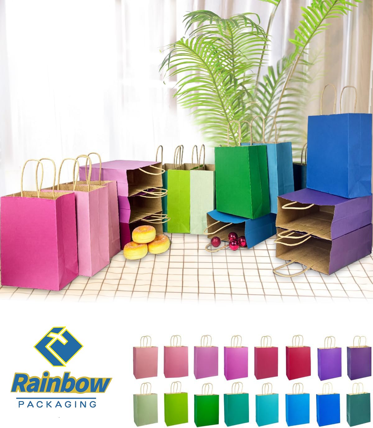 Paper Gift Bags with Handles|Rainbow Colors Kraft Paper Bags
